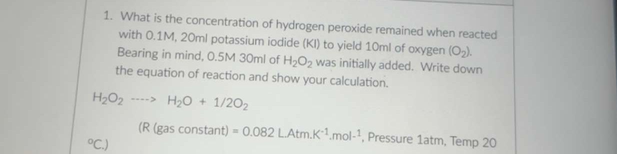 Solved What is the concentration of hydrogen peroxide | Chegg.com