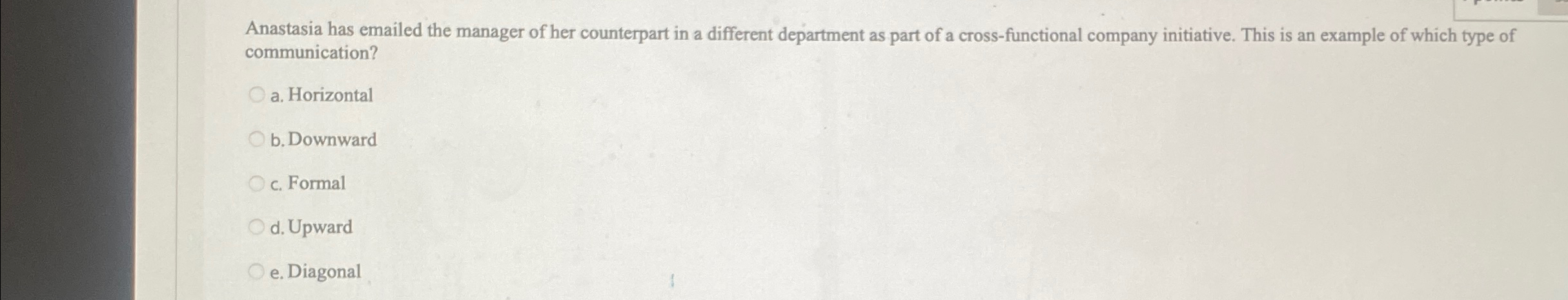 Solved Anastasia has emailed the manager of her counterpart | Chegg.com