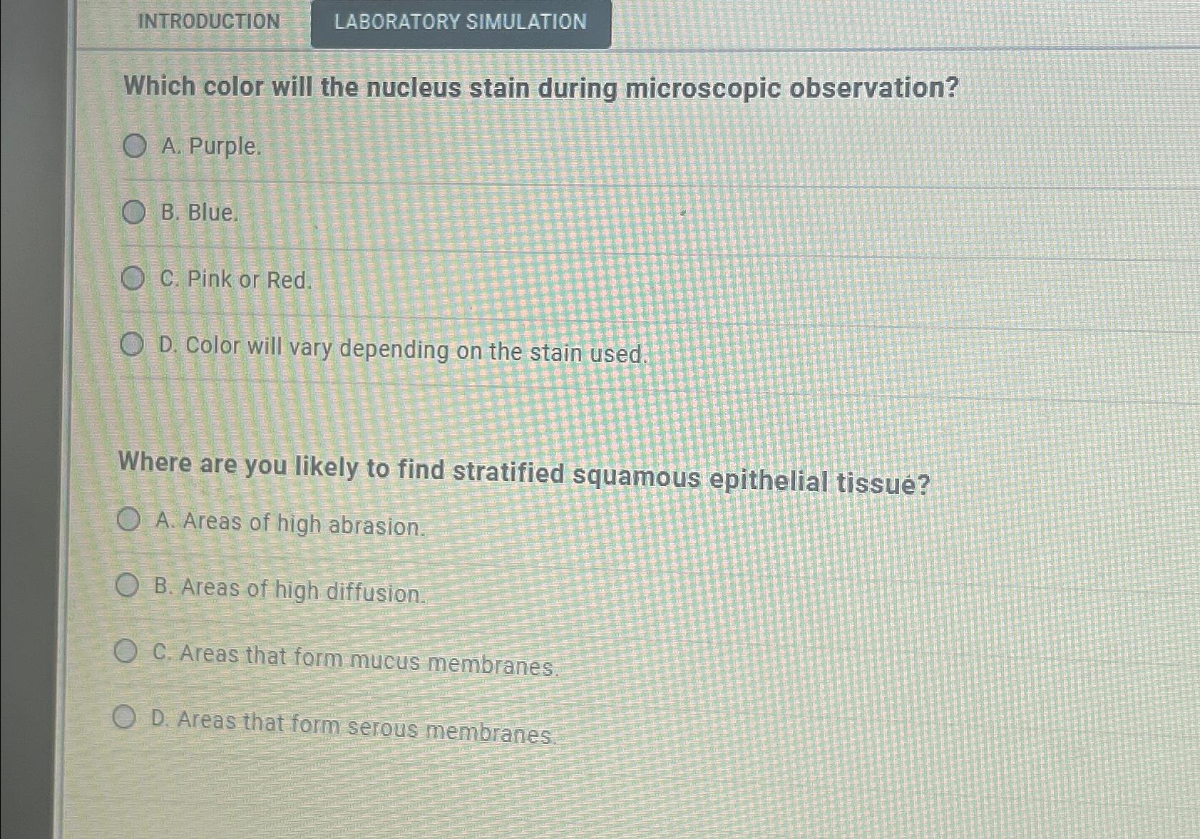 Solved INTRODUCTIONWhich color will the nucleus stain during | Chegg.com