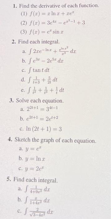 Solved 1. Find the derivative of each function. (1) | Chegg.com