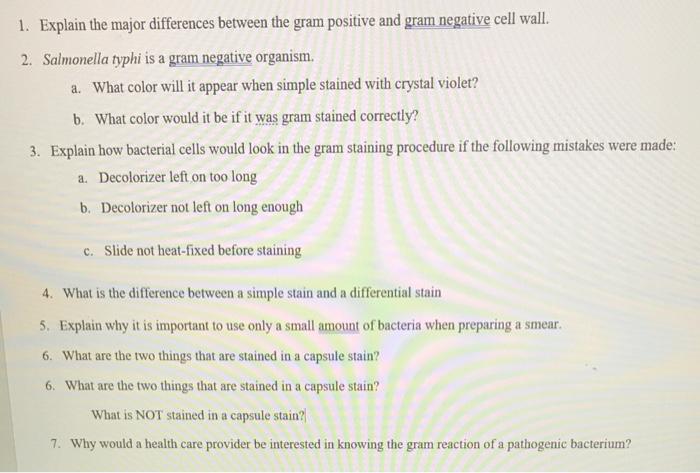 Solved 1. Explain the major differences between the gram | Chegg.com