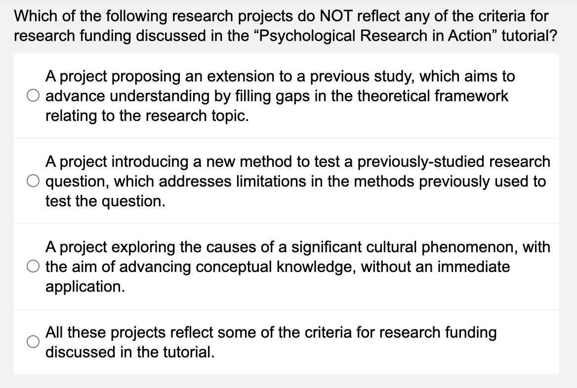 Solved Which of the following research projects do NOT | Chegg.com