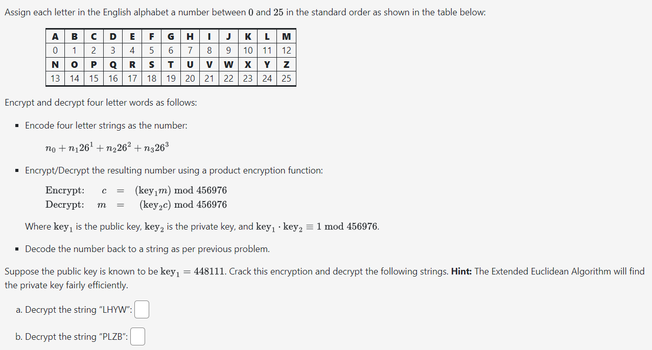 Solved Assign each letter in the English alphabet a number | Chegg.com