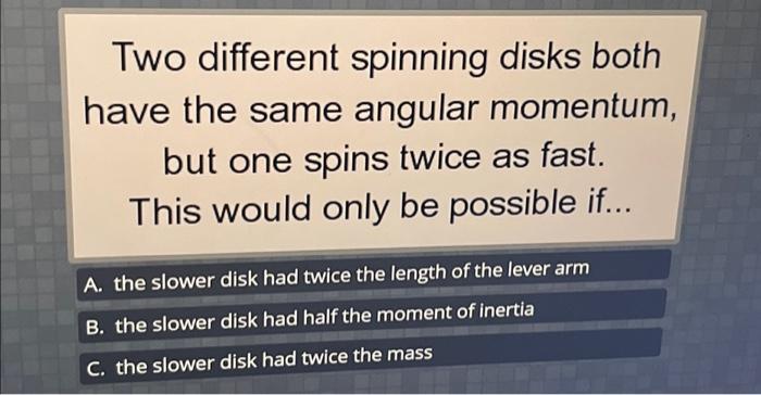 Solved Two different spinning disks both have the same | Chegg.com