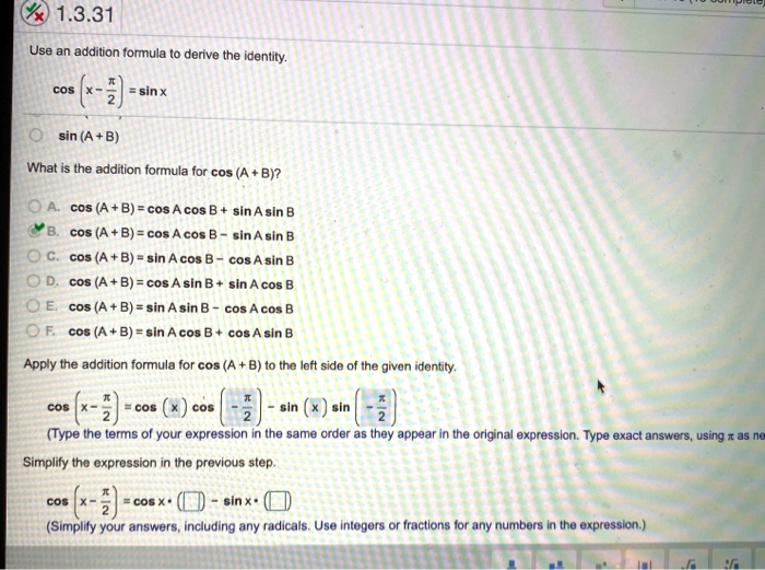 Solved % 1.3.31 Use an addition formula to derive the | Chegg.com
