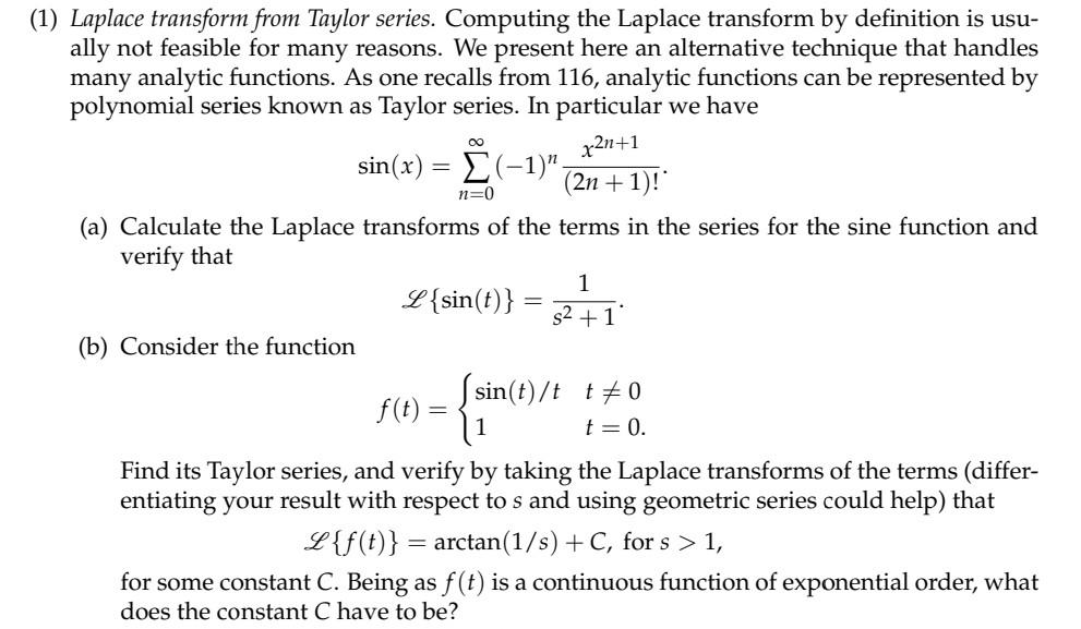 Solved 1) Laplace transform from Taylor series. Computing | Chegg.com
