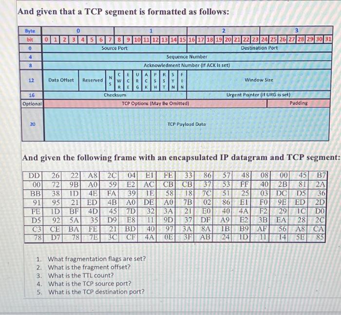 And given that a TCP segment is formatted as follows: | Chegg.com