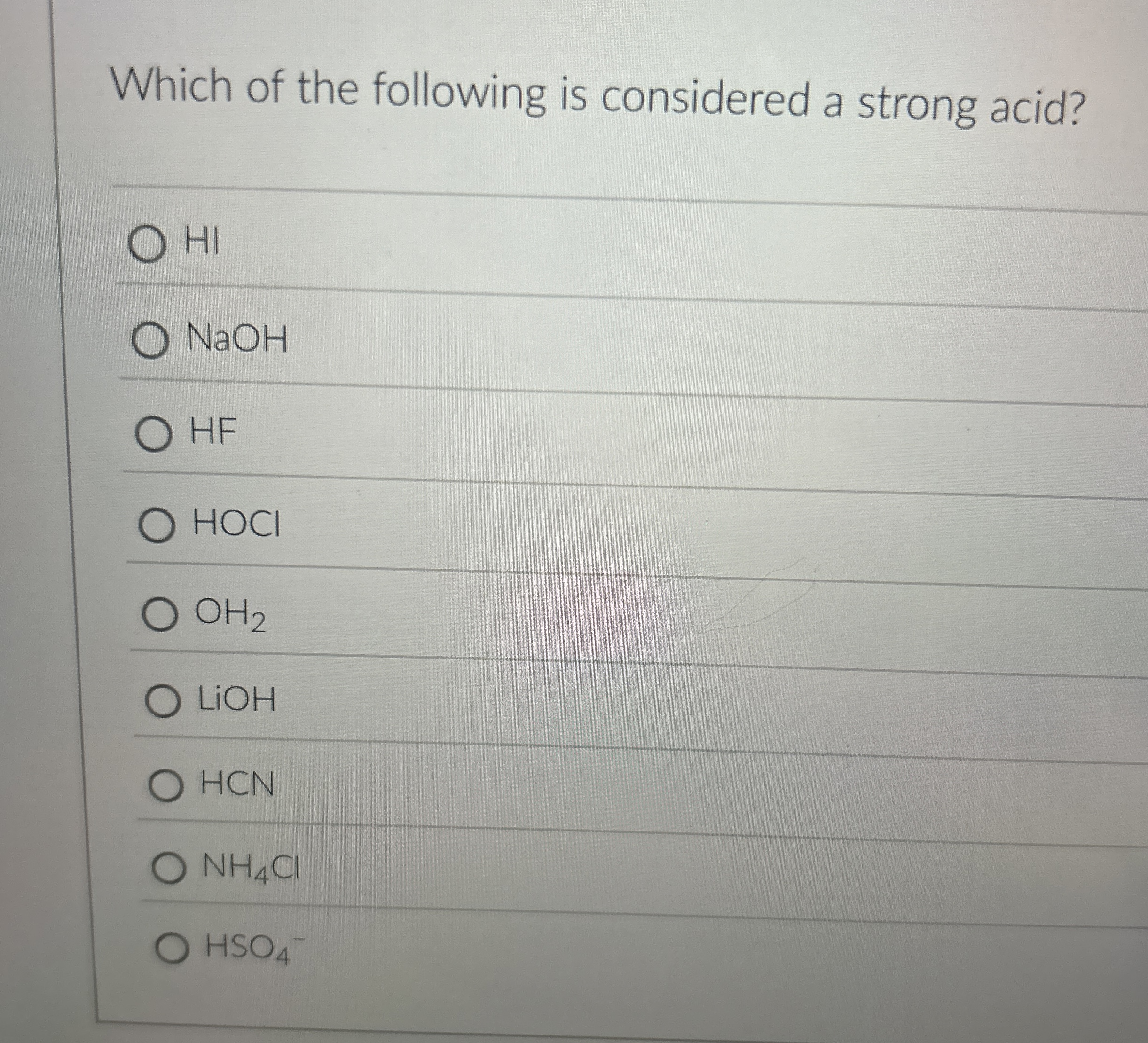 Solved Which of the following is considered a strong | Chegg.com