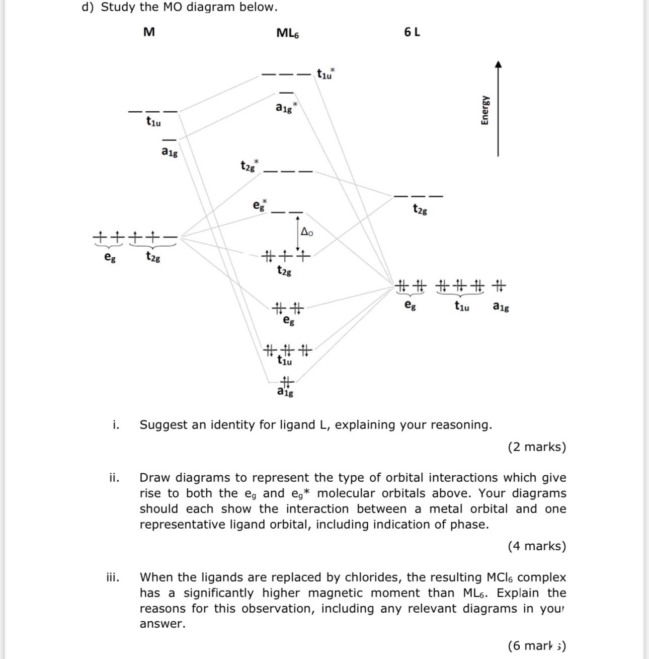 Solved d) ﻿Study the MO diagram below.i. ﻿Suggest an | Chegg.com