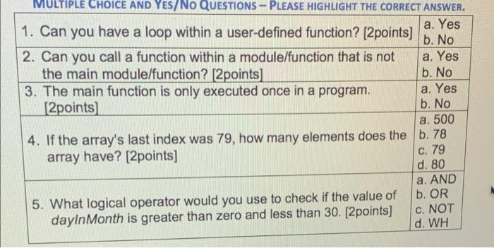 Solved MULTIPLE CHOICE AND YES/NO QUESTIONS - PLEASE | Chegg.com