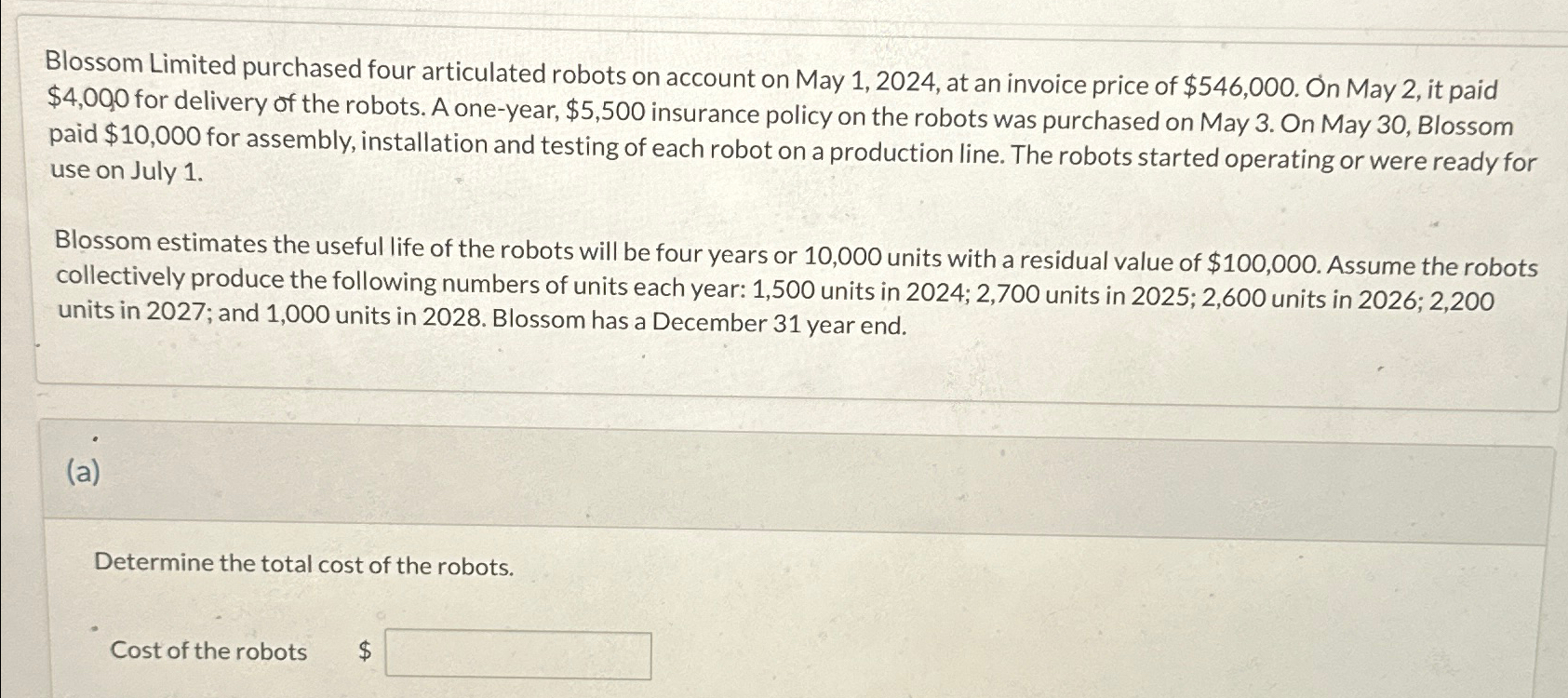 Solved Blossom Limited purchased four articulated robots on | Chegg.com