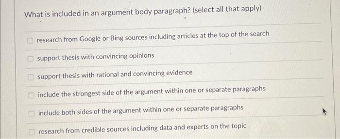 What is included in an argument body paragraph? | Chegg.com
