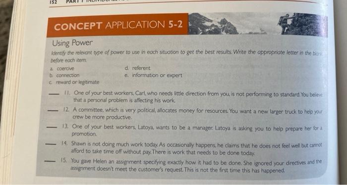 Solved 152 CONCEPT APPLICATION 5-2 Using Power Identify the | Chegg.com