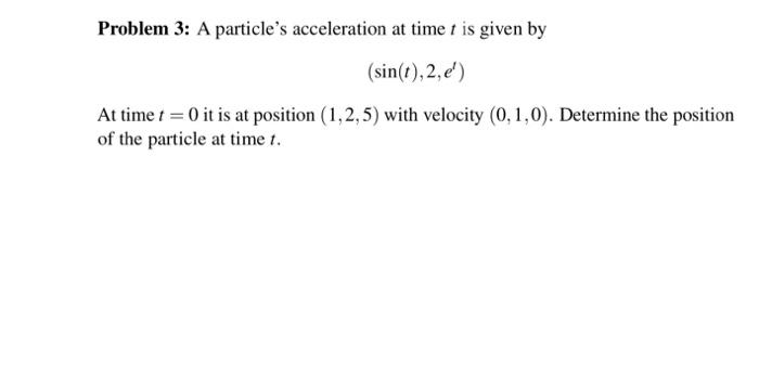 Solved Problem 3: A particle's acceleration at time t is | Chegg.com