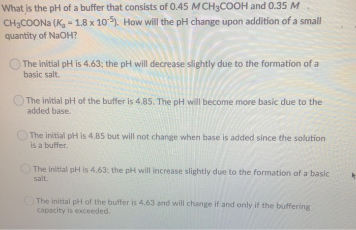 Solved What is the pH of a buffer that consists of 0.45 | Chegg.com