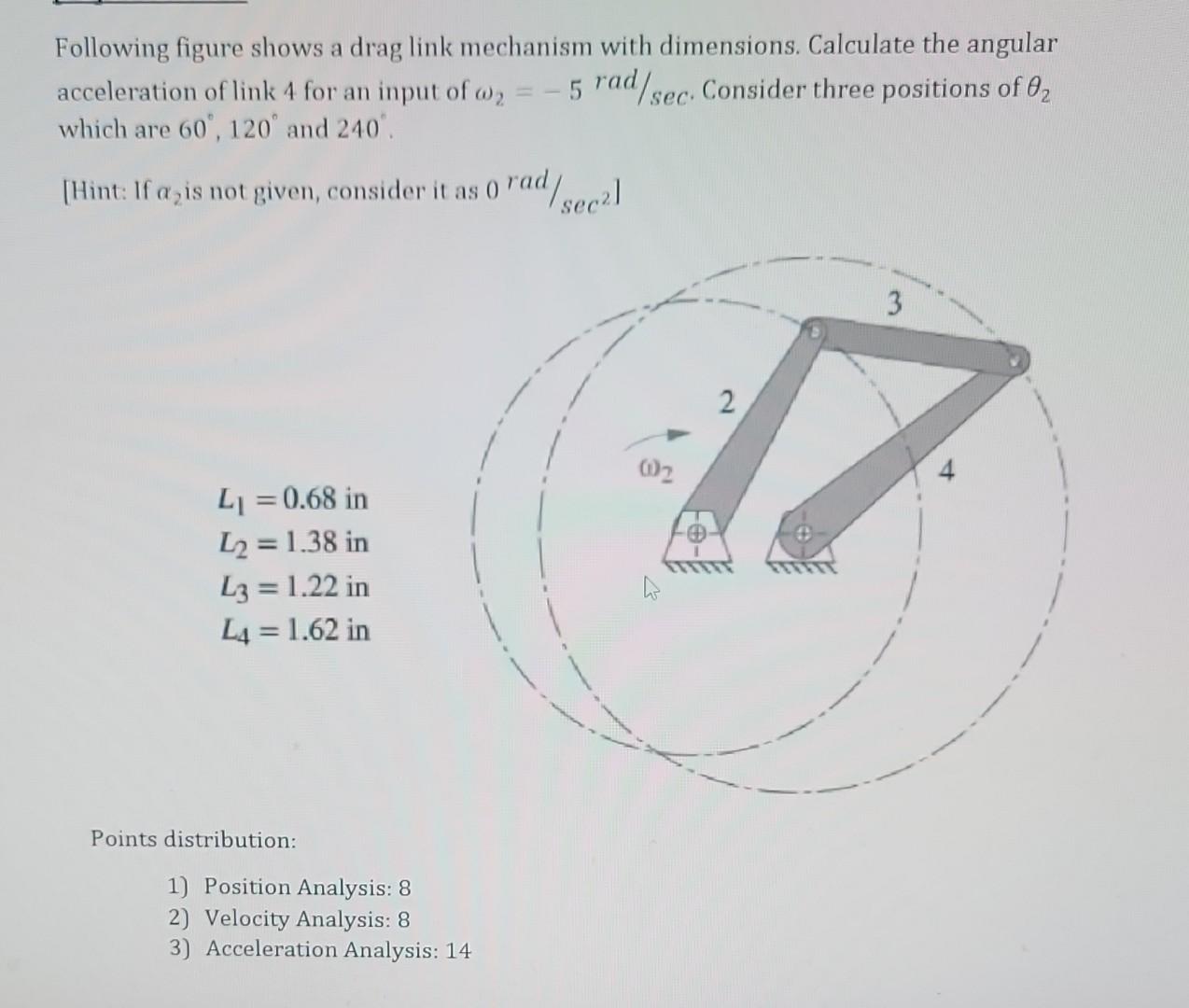 Solved Following figure shows a drag link mechanism with | Chegg.com