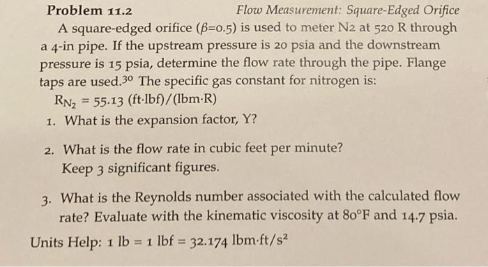 Solved Problem 11.2 Flow Measurement: Square-Edged Orifice A | Chegg.com