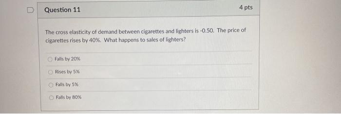Solved Question 11 4 pts The cross elasticity of demand | Chegg.com