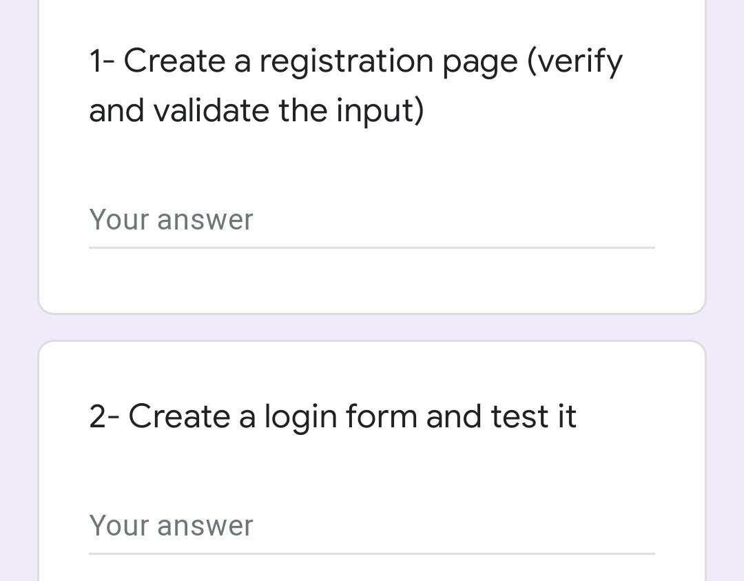 Solved 1- Create a registration page (verify and validate | Chegg.com