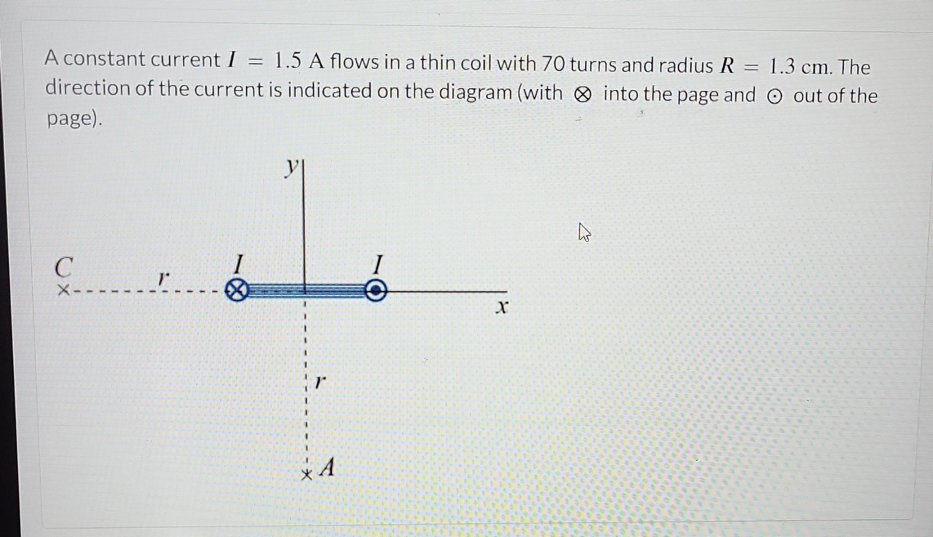 Solved A constant current I=1.5 A flows in a thin coil with | Chegg.com