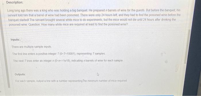 Solved Description: Long long ago there was a king who was | Chegg.com