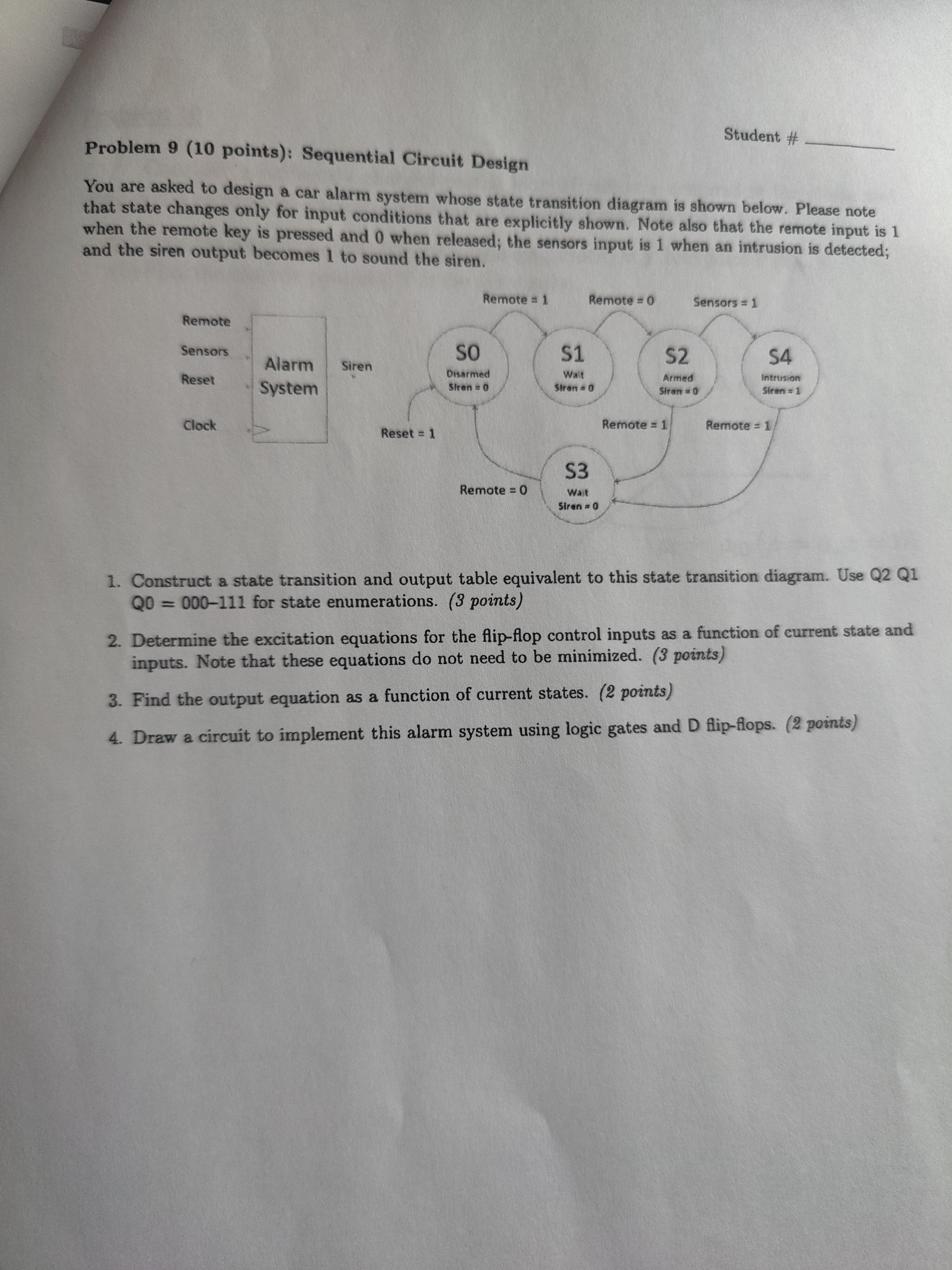 Solved Student #Problem 9 ( 10 ﻿points): Sequential Circuit | Chegg.com