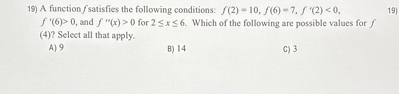 A function f ﻿satisfies the following conditions: | Chegg.com