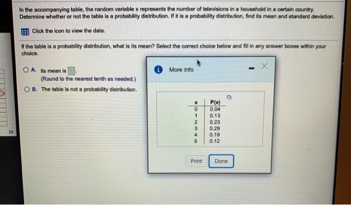 Solved In the accompanying table, the random variable x | Chegg.com