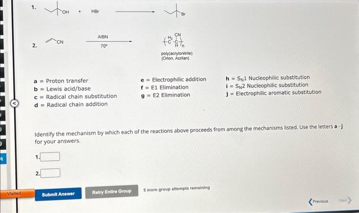 Solved 1. +Br2 heat FeBr3 2. DMSO /H2O. a= Proton transfer b | Chegg.com