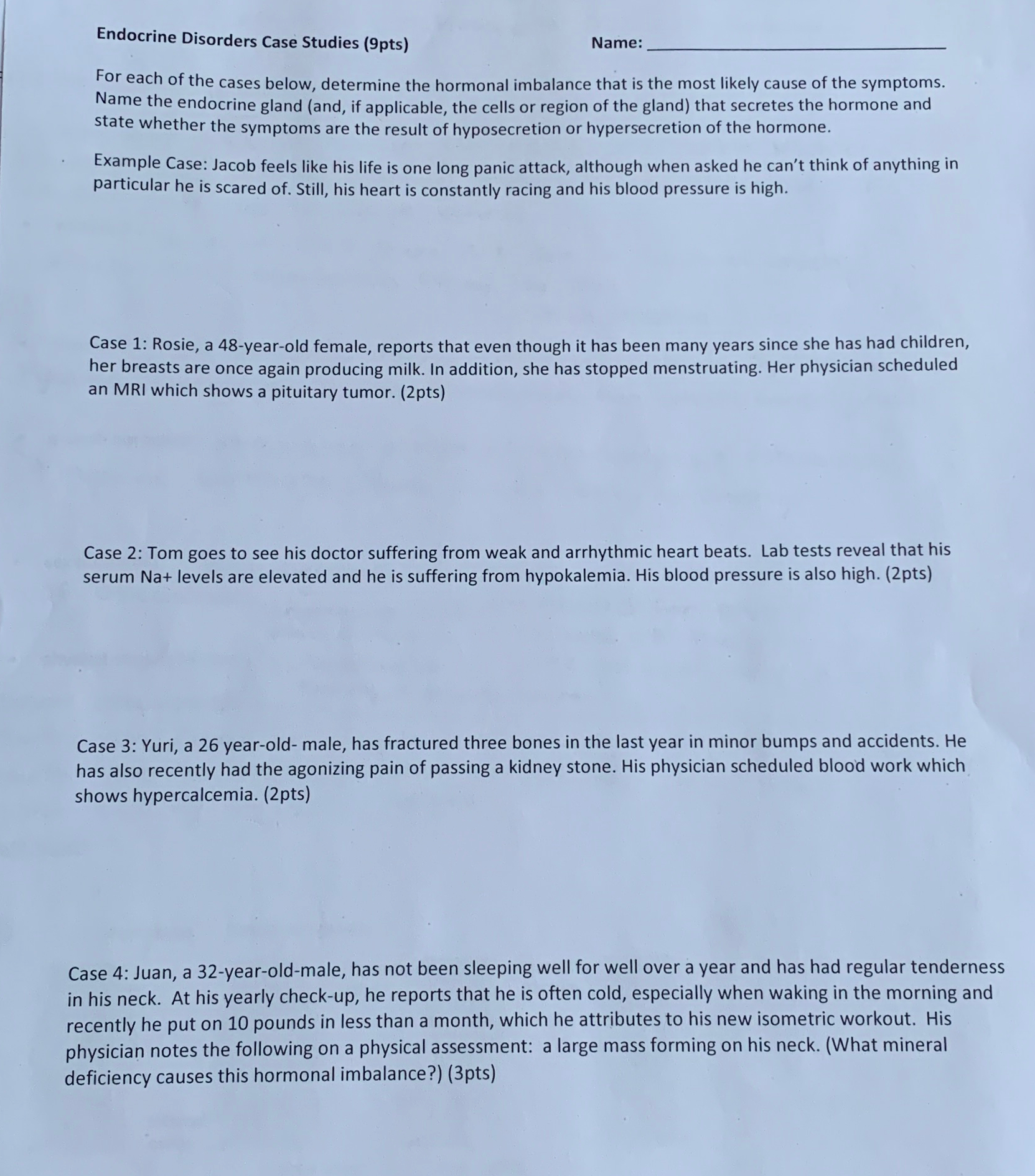 Solved Endocrine Disorders Case Studies (9pts)NameFor each | Chegg.com