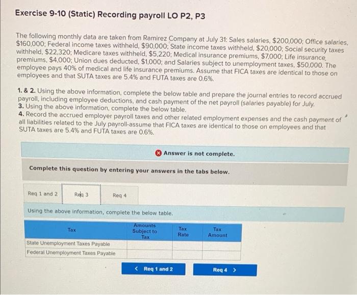 Solved 10 Exercise 9-10 (Static) Recording payroll LO P2, P3 | Chegg.com