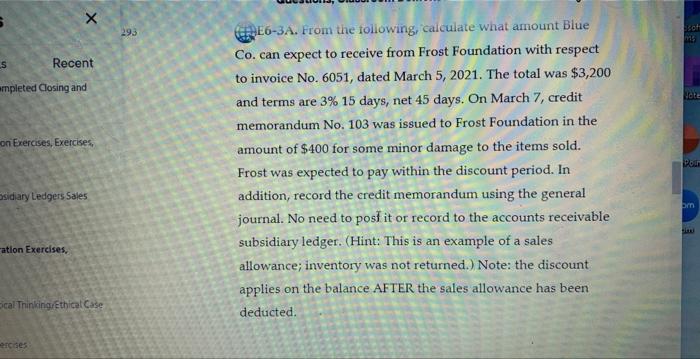 Solved E6-3A.From the following,Calculate what amount Blue | Chegg.com