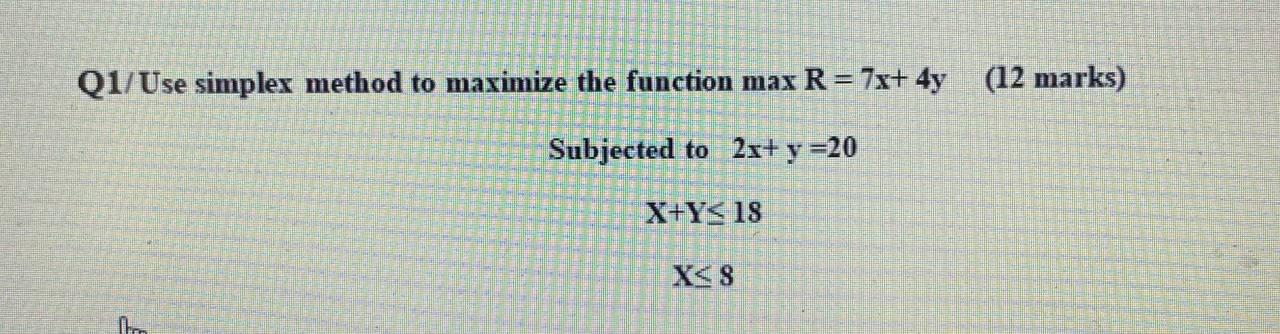 Solved Q1/Use simplex method to maximize the function max R | Chegg.com