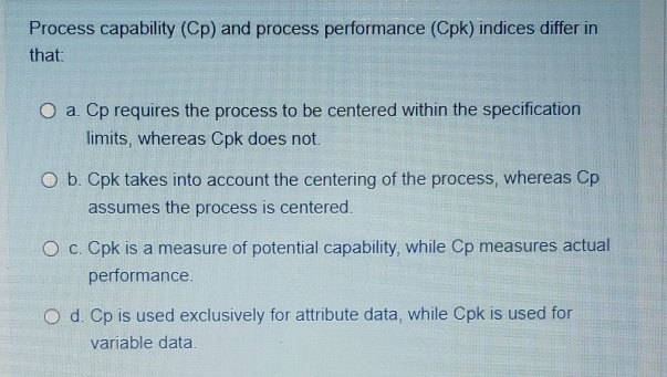 Process capability (Cp) ﻿and process performance | Chegg.com