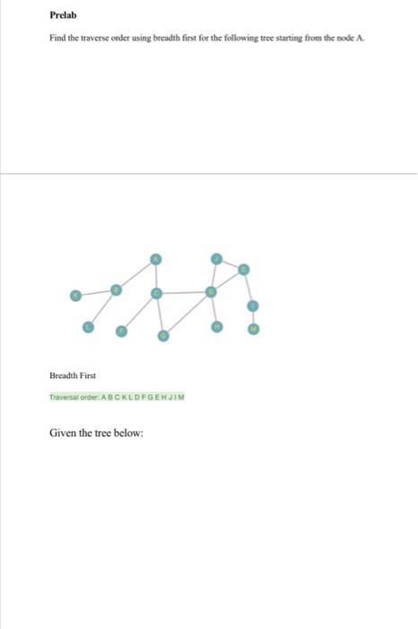 Solved Prelab Find the traverse order using breadth first | Chegg.com