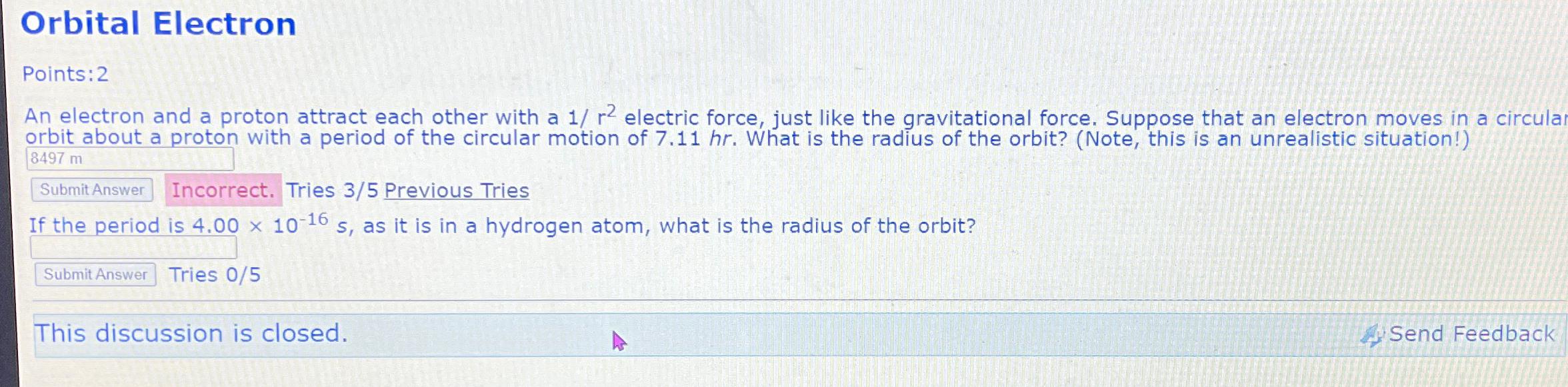 Solved Orbital ElectronPoints: 2A. ﻿An electron and a proton | Chegg.com