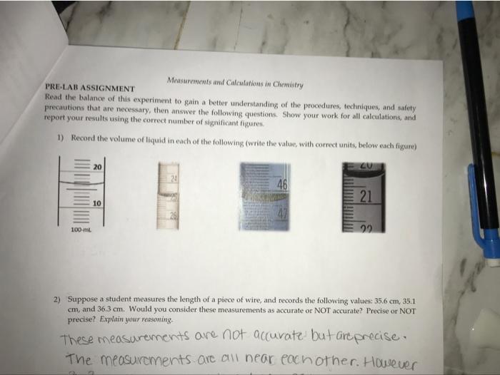 Solved Measurements and Calculations in Chemistry PRE-LAB | Chegg.com
