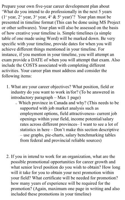 Prepare your own five-year career development plan | Chegg.com