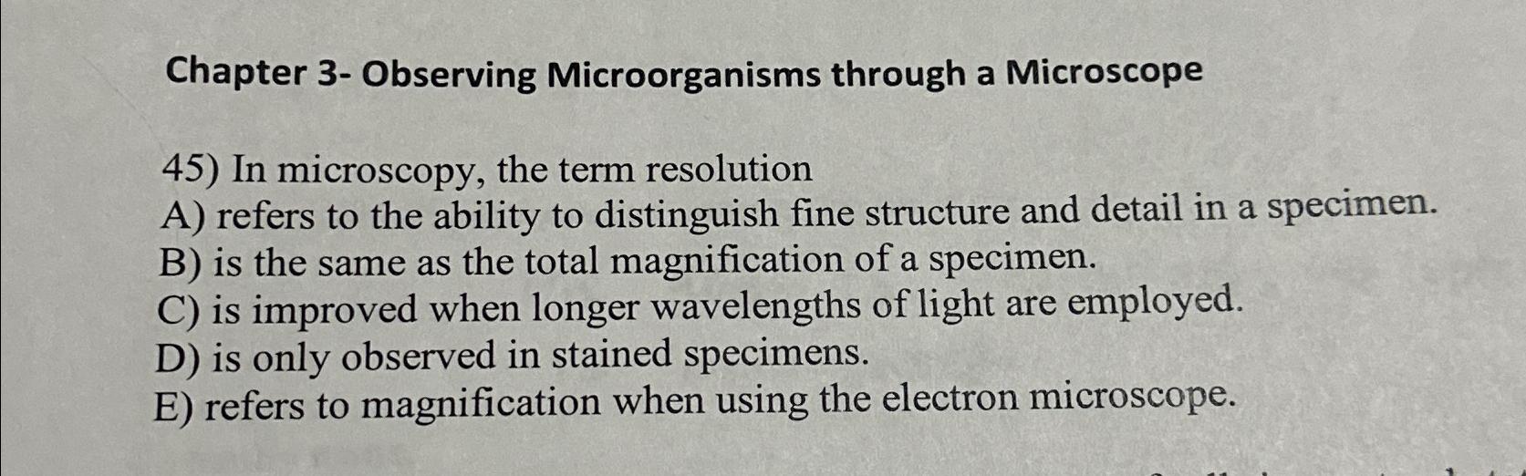 Solved Chapter 3-Observing Microorganisms through a | Chegg.com