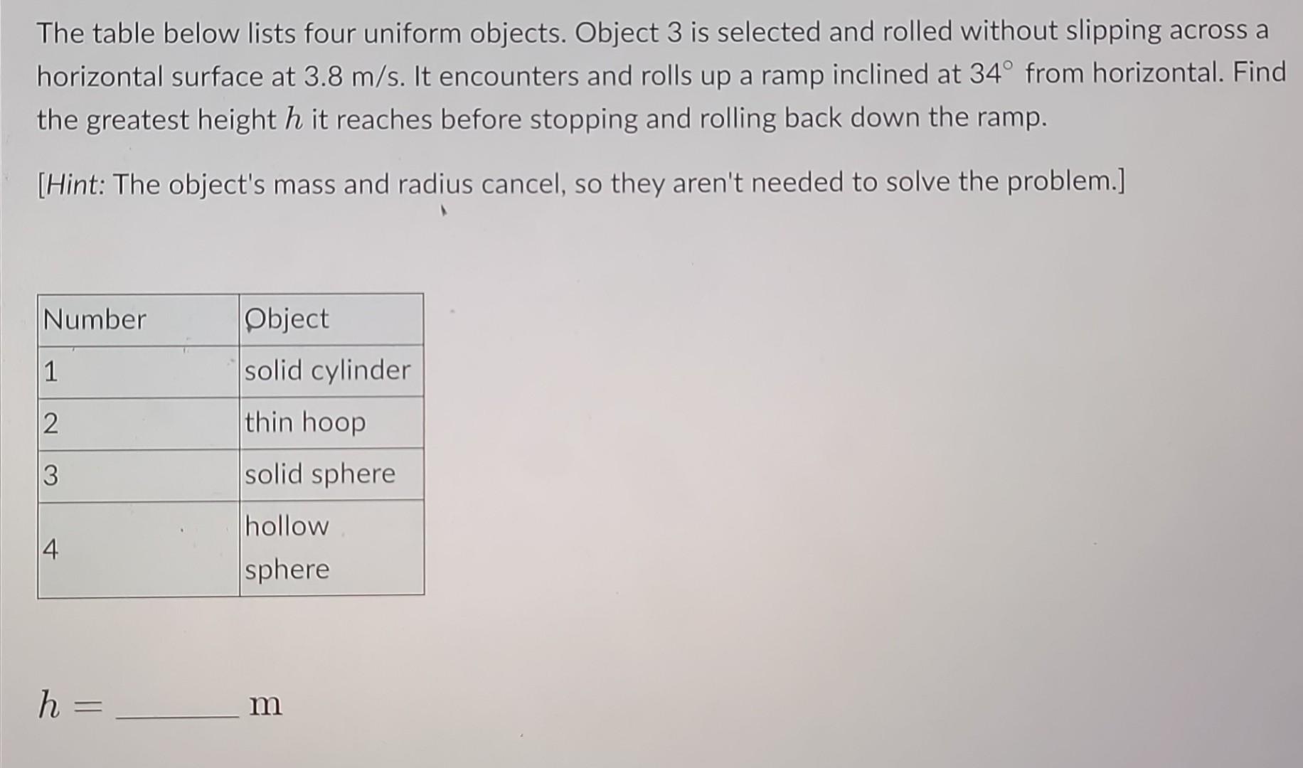 Solved The Table Below Lists Four Uniform Objects Object 3