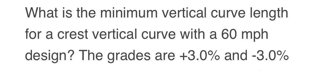 Solved What is the minimum vertical curve length for a crest | Chegg.com