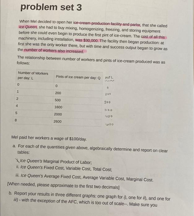Solved problem set 3 When Mel decided to open her ice-cream | Chegg.com
