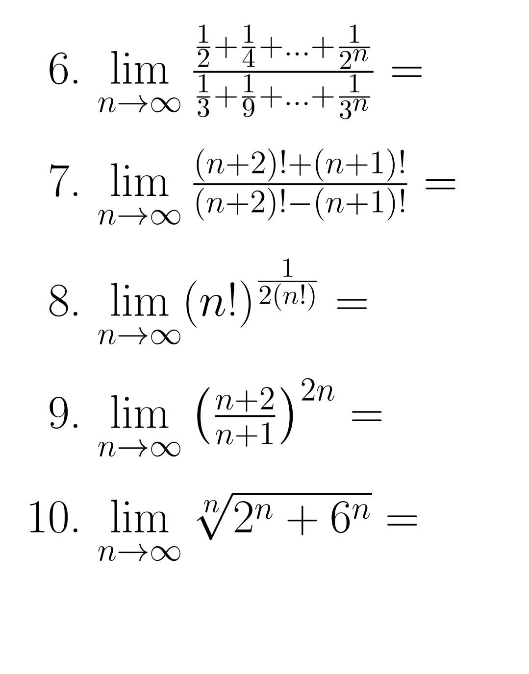 Solved limn→∞31+91+…+3n121+41+…+2n1=limn→∞(n+2)!−(n+1)!(n+2) | Chegg.com
