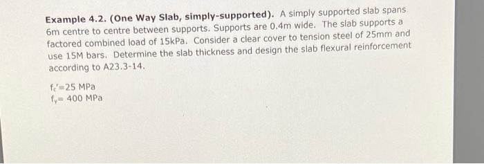 Example 4.2. (One Way Slab, simply-supported). A | Chegg.com