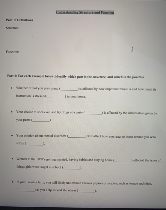 Understanding Structure and Function Part 1: | Chegg.com
