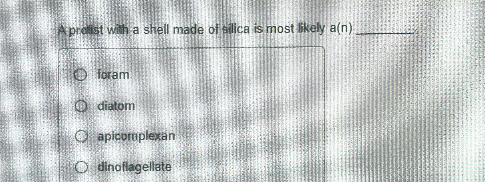 Solved A protist with a shell made of silica is most likely | Chegg.com