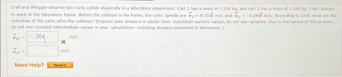 Solved Crall and Whipple observe two carts collide | Chegg.com