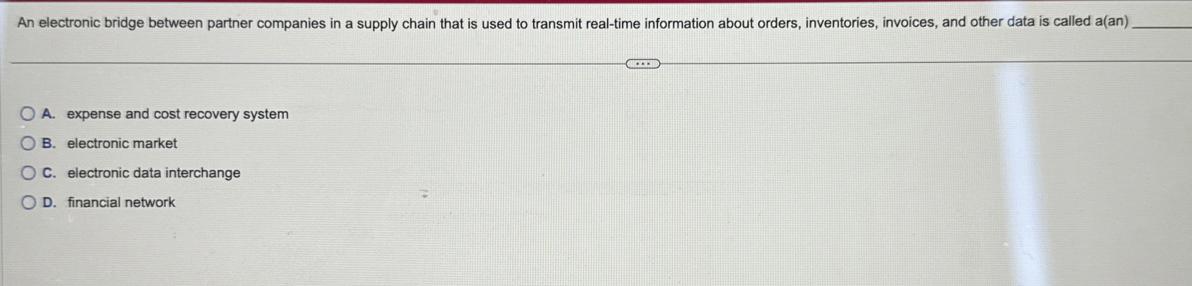 Solved An electronic bridge between partner companies in a | Chegg.com
