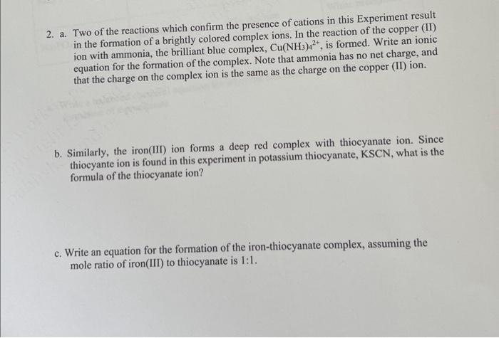 Solved 2. a. Two of the reactions which confirm the presence | Chegg.com
