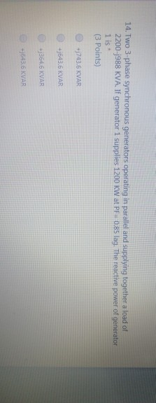 Solved 14. Two 3-phase synchronous generators operating in | Chegg.com